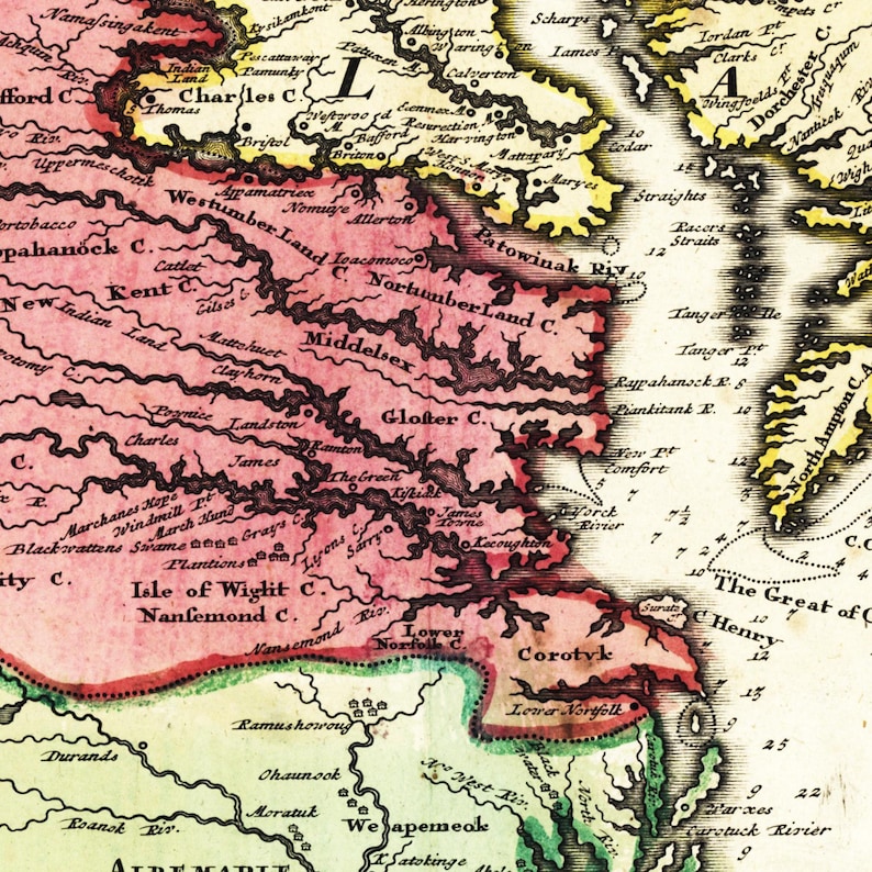 Historical Map Colony Virginia Around 1750 - Etsy