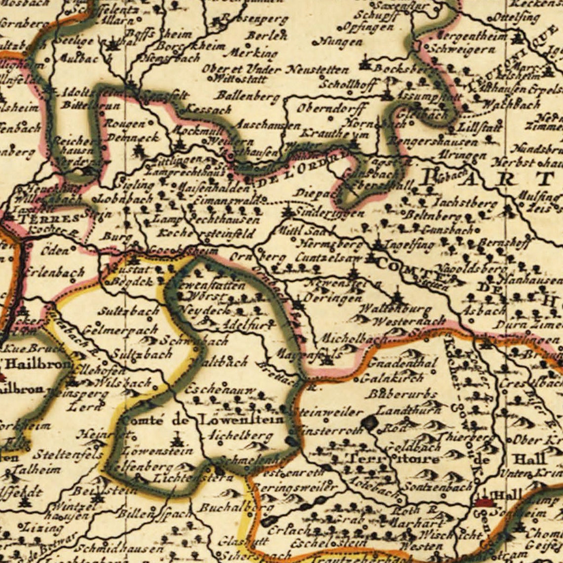 Historical map of Swabia around 1735 reprint of the map | Etsy