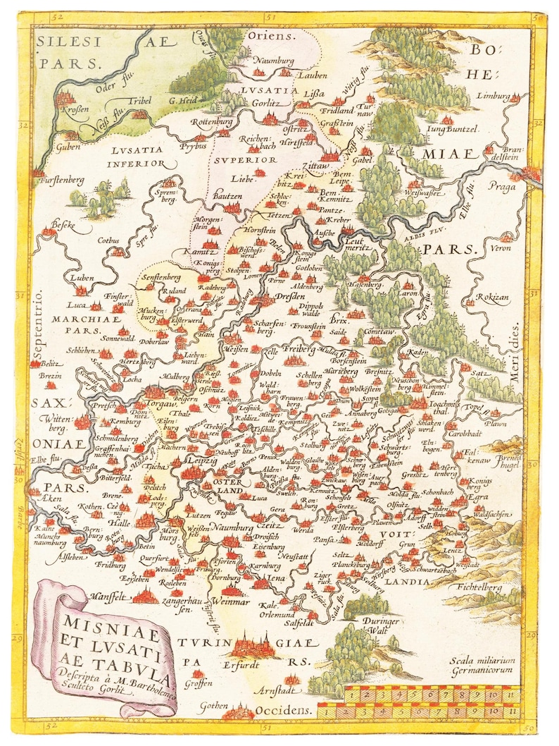 Historical Map Meißen Around 1609 - Etsy