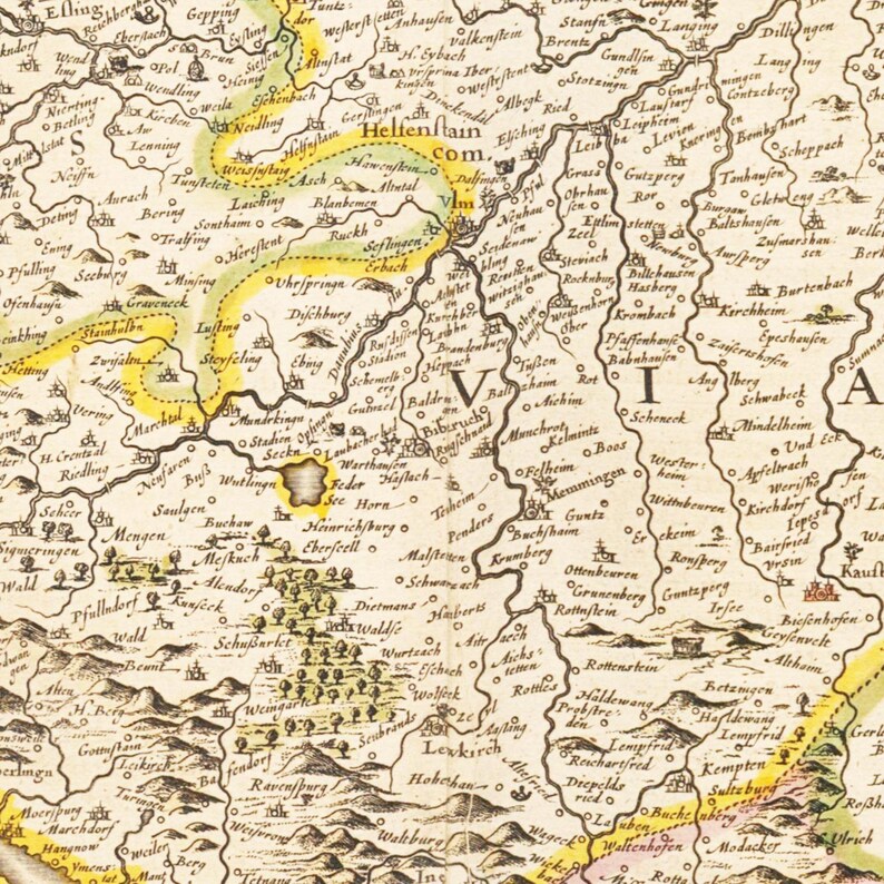 Historical Map of Swabia Around 1635 - Etsy