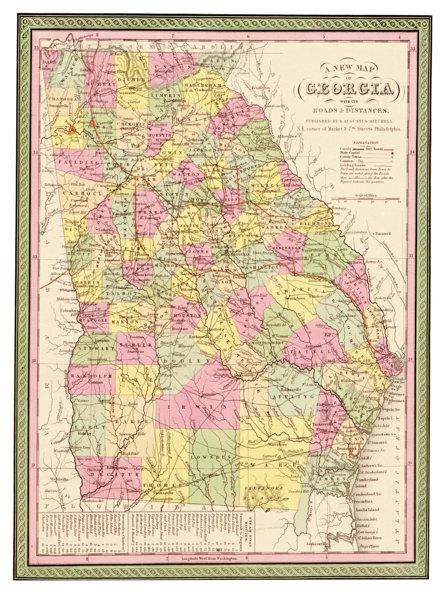Historical Map of Georgia Around 1849 - Etsy