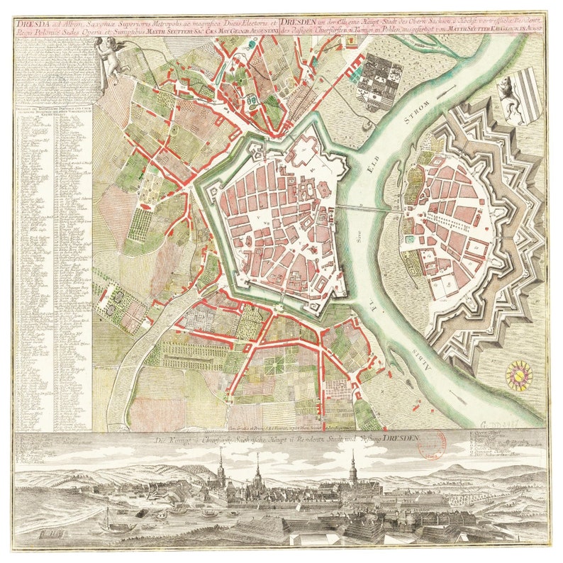 Historical City Map Dresden Around 1750 - Etsy