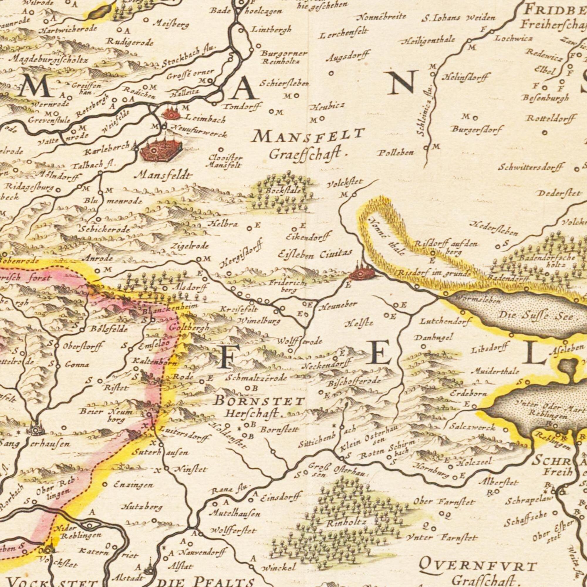 Historical Map Mansfeld Around 1635 - Etsy