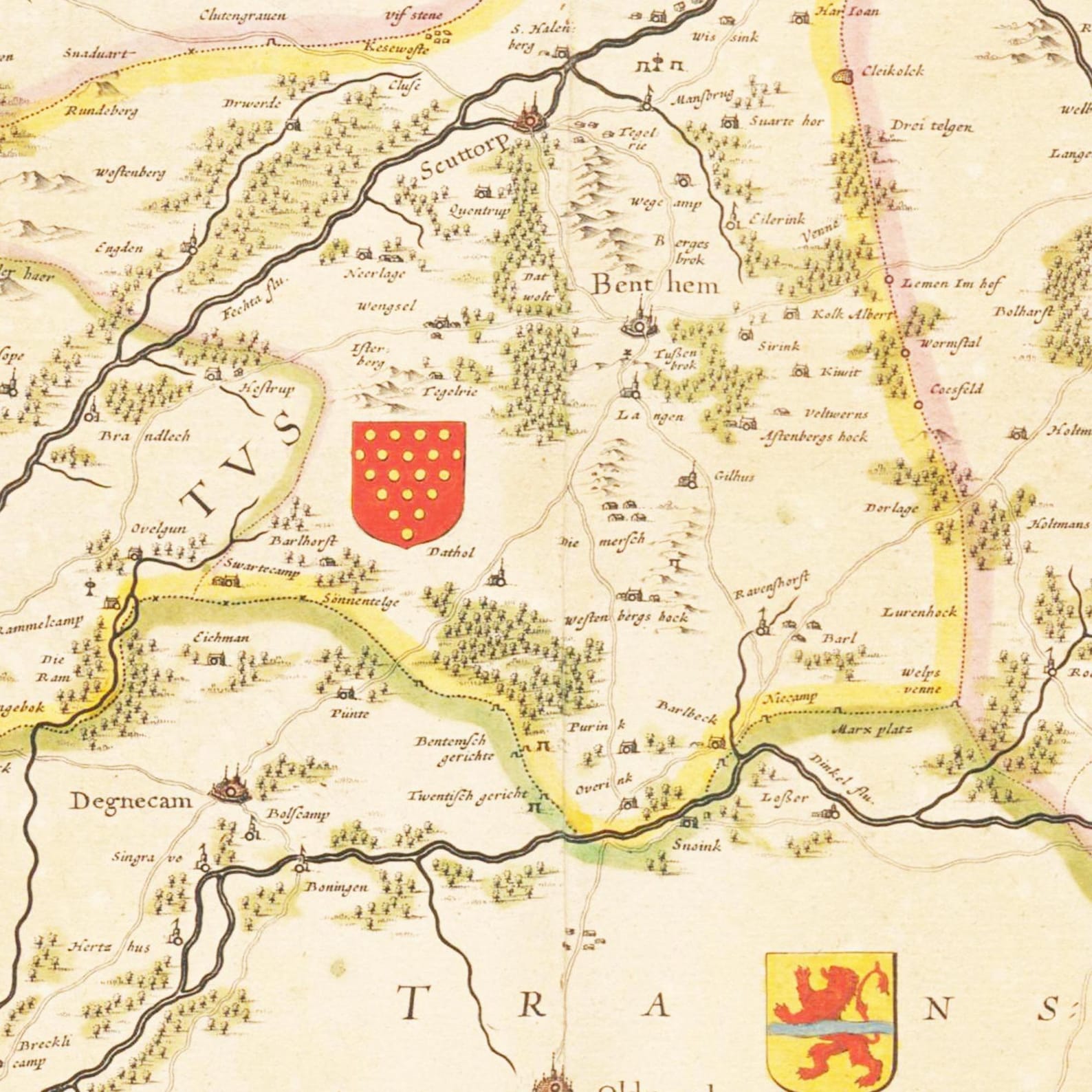 Historical Map Grafschaft Bentheim Around 1635 - Etsy