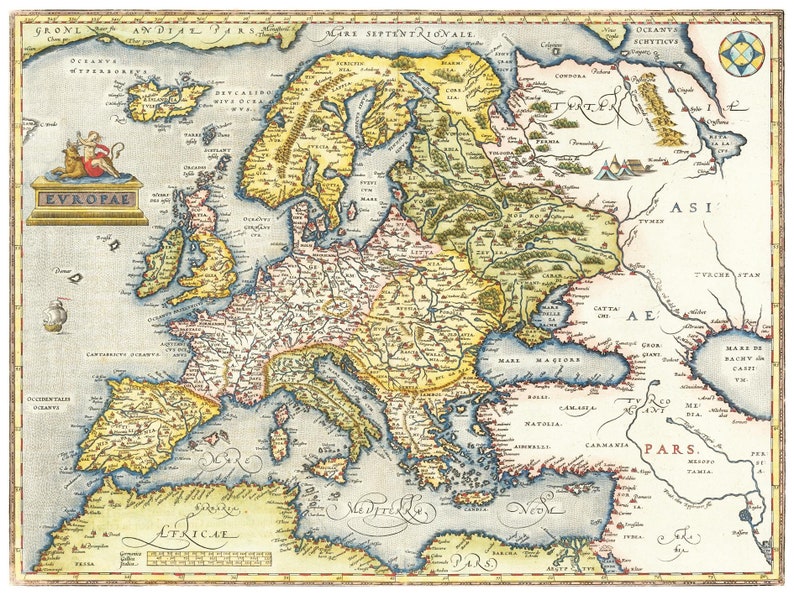 Historical Map Europa Around 1570 - Etsy
