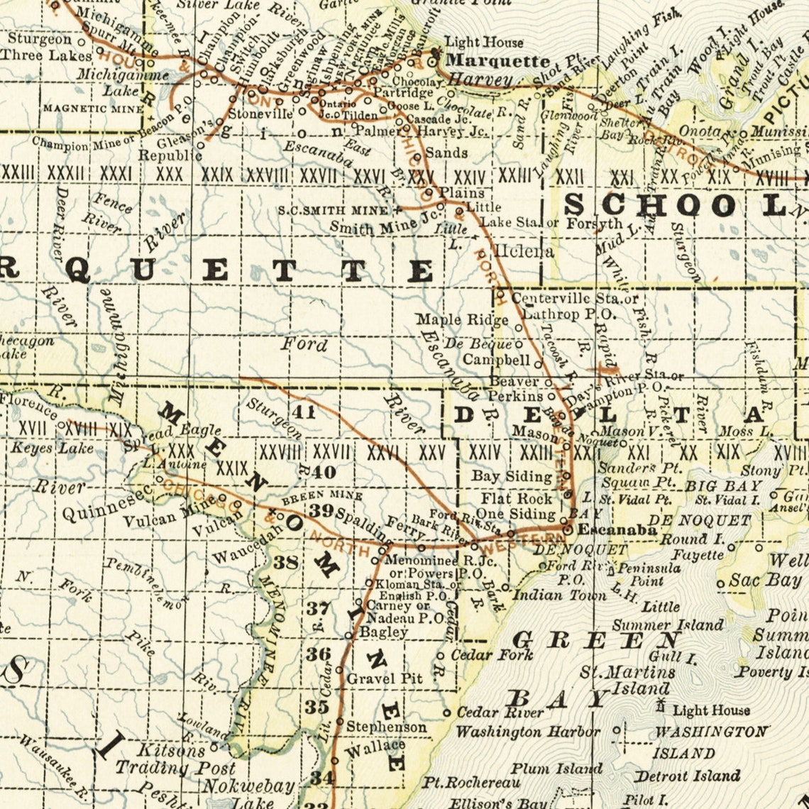 Historical map of Northern Michigan circa 1882 reprint map | Etsy