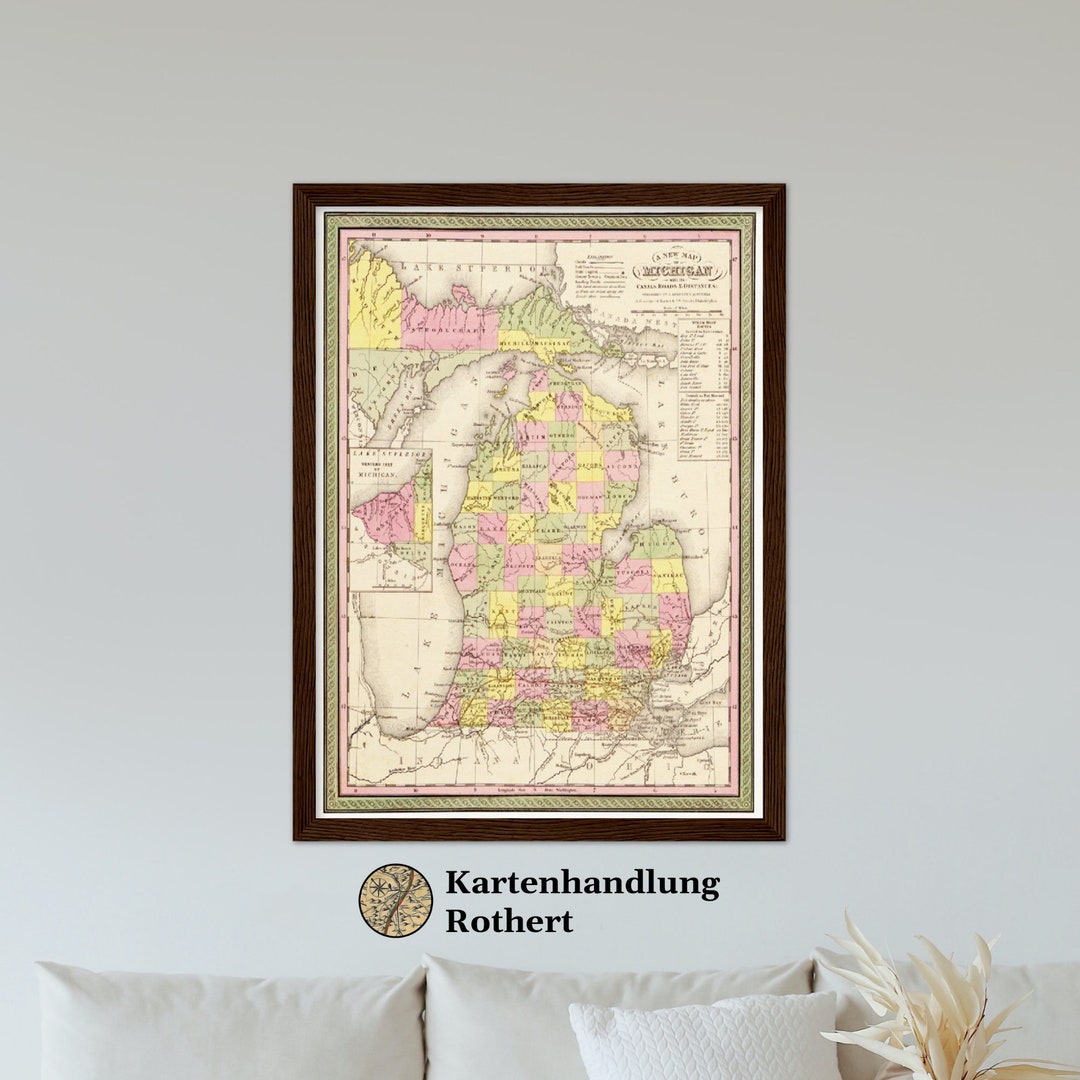 Historical Map of Michigan Around 1849 - Etsy