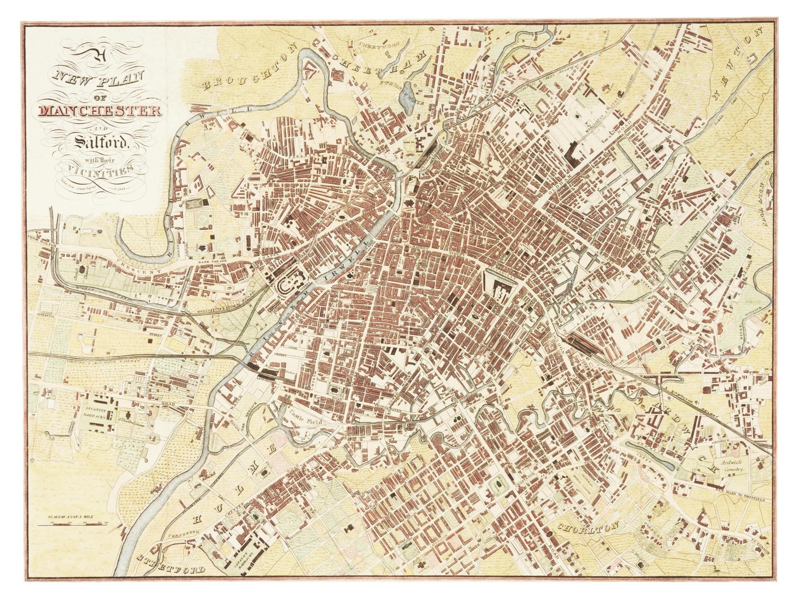 Historical City Map Manchester Around 1844 - Etsy