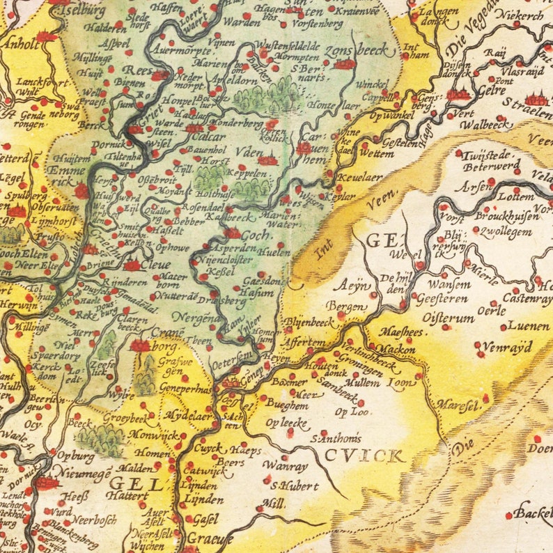 Mapa histórico del Bajo Rin alrededor de 1609 - Etsy México