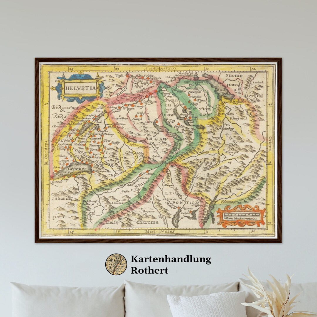 Historical Map of Switzerland Around 1609 - Etsy