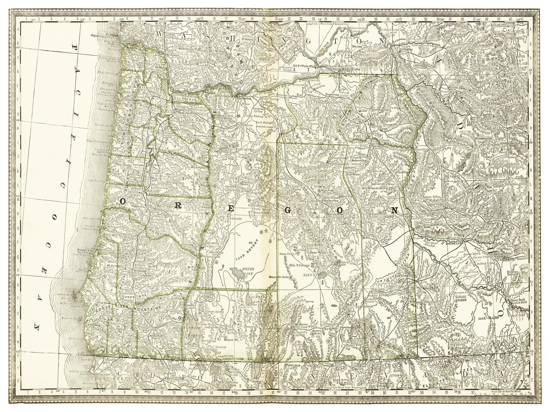 Historical Map Oregon Around 1882 - Etsy