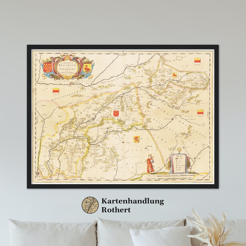 Historical Map Grafschaft Bentheim Around 1635 - Etsy