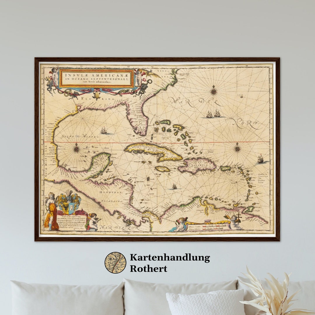 Historical Map of Caribbean Around 1635 - Etsy