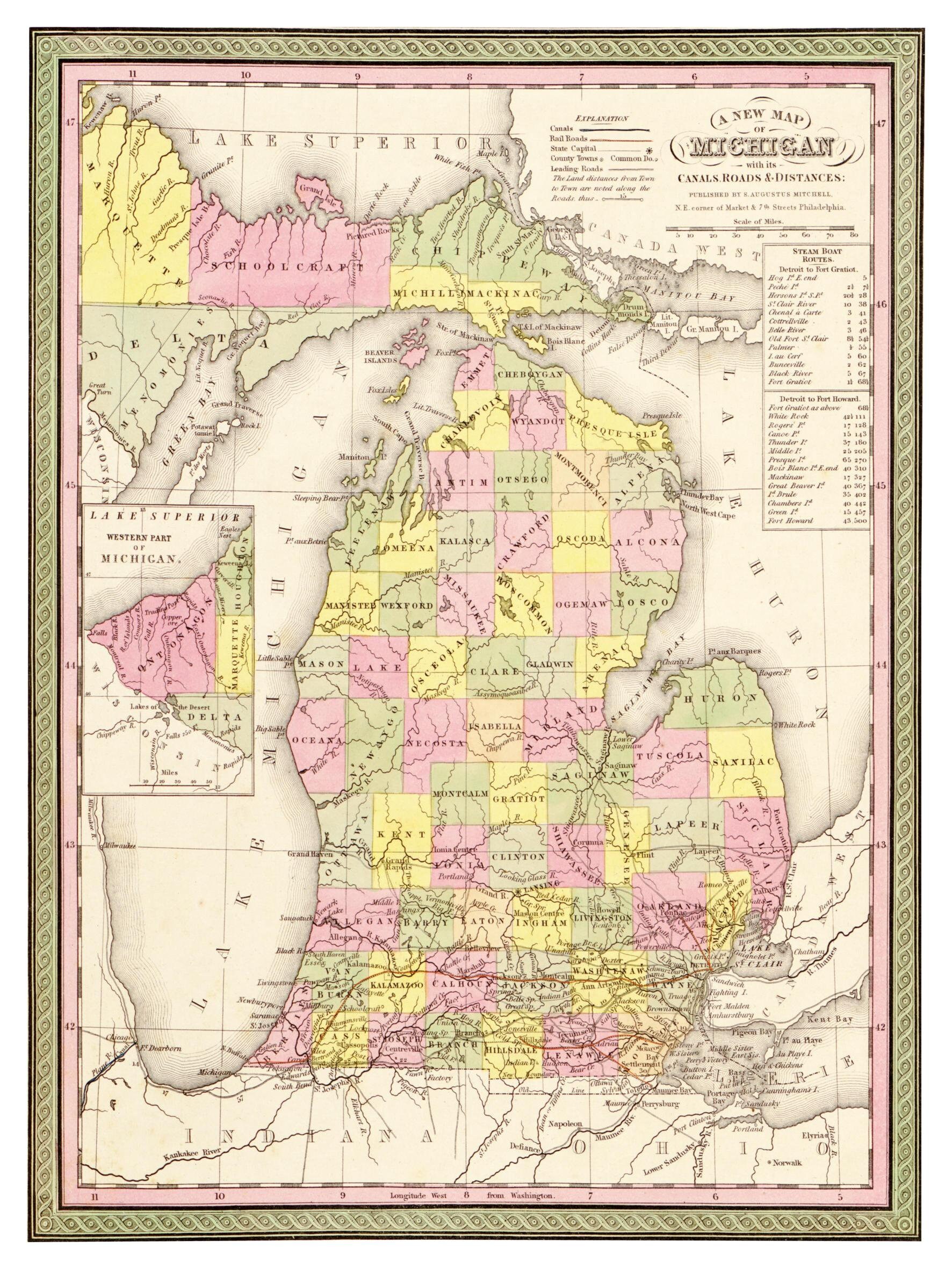Historical Map of Michigan Around 1849 - Etsy