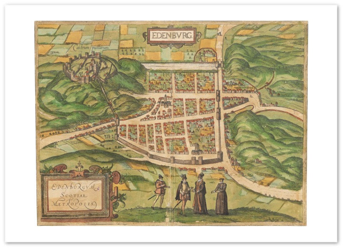 Historical city map of Edinburgh around 1580 reprint of the | Etsy