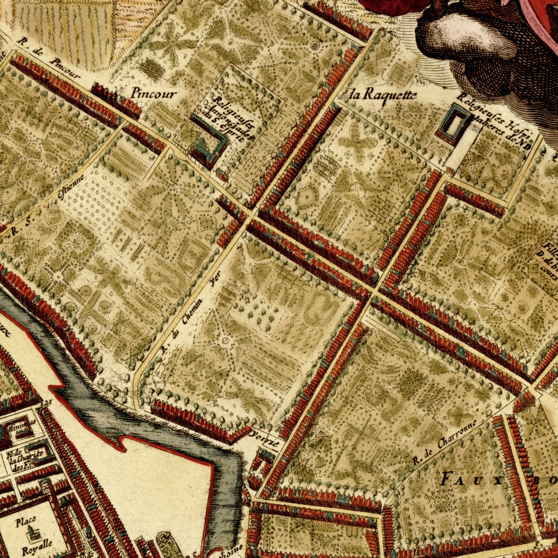 Historical map of Paris around 1700 reprint of the map | Etsy