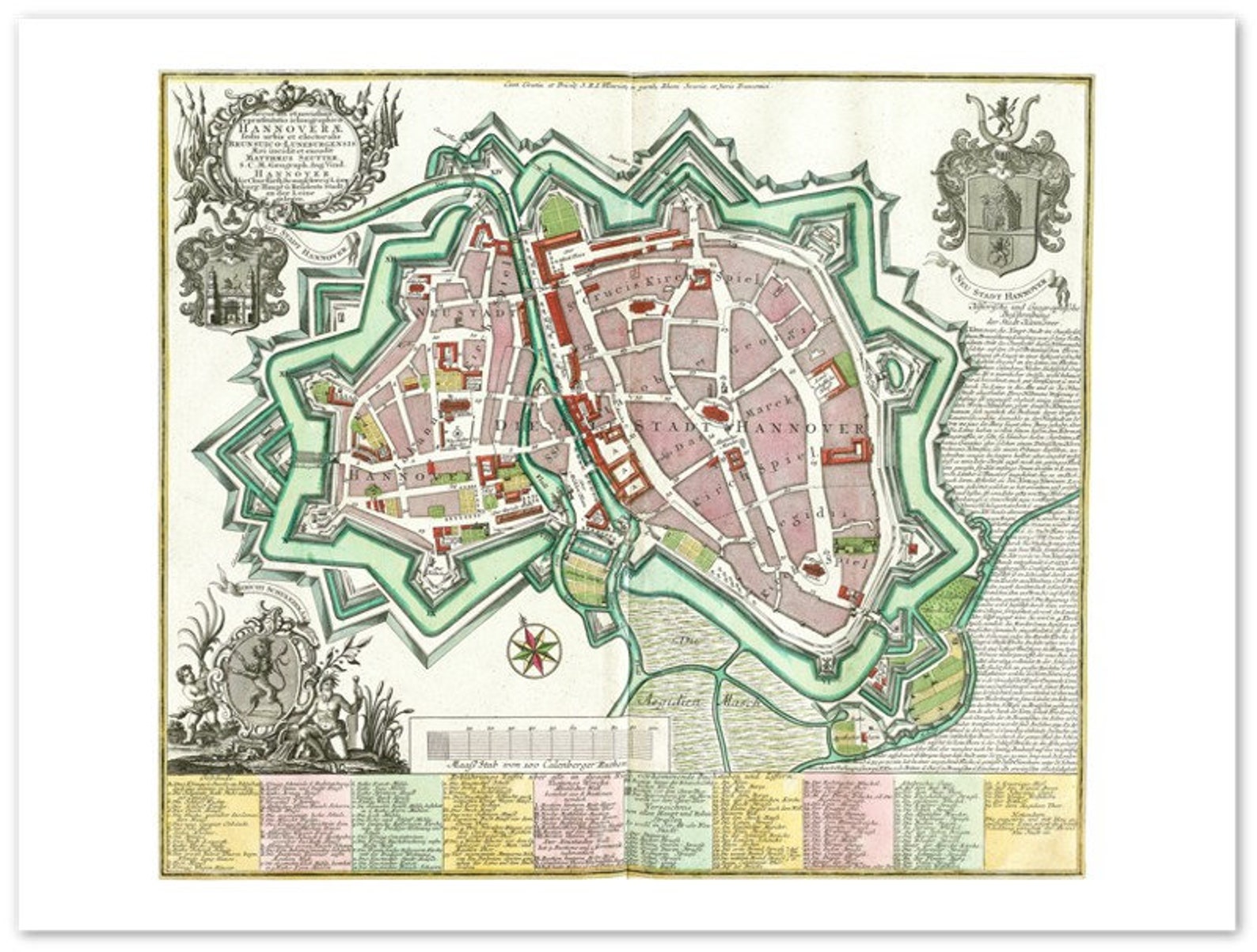 Historical city map of Hanover around 1735 reprint of the | Etsy