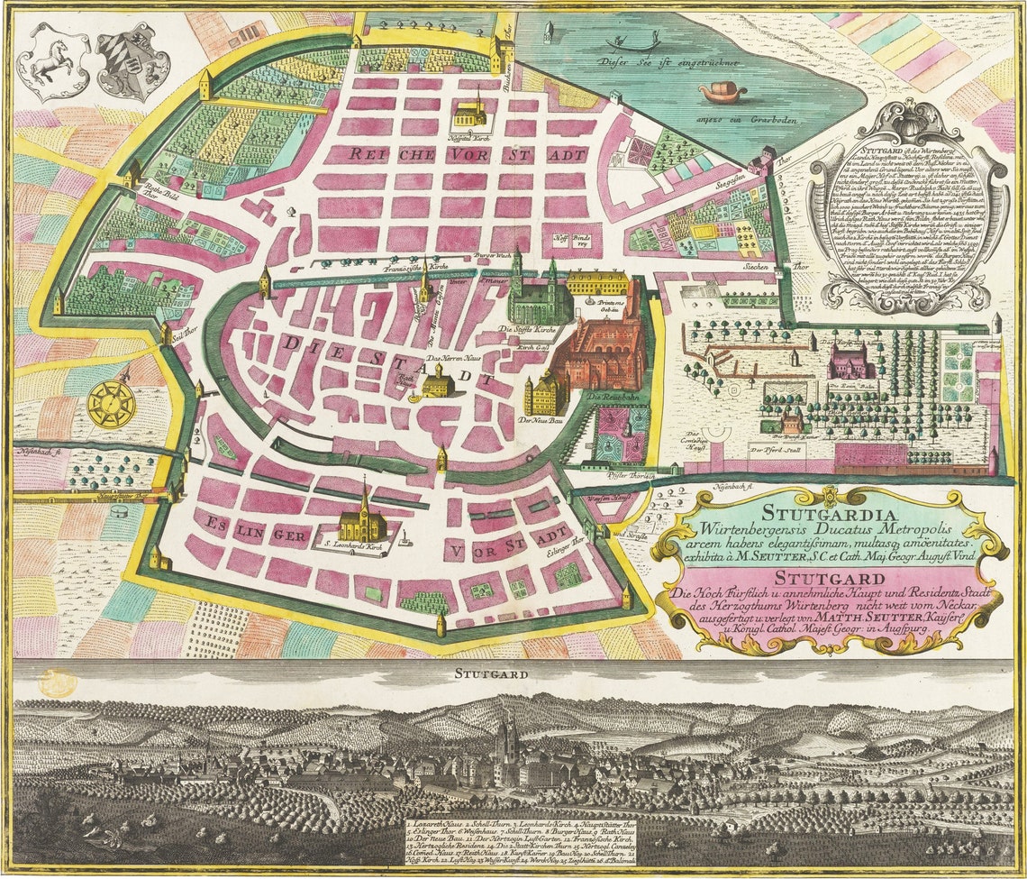 Reprint of the historical city map of Stuttgart around 1750 | Etsy