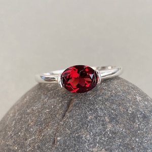 Garnet Ring for Women, January Birthstone Ring, Oval Engagement Ring ...