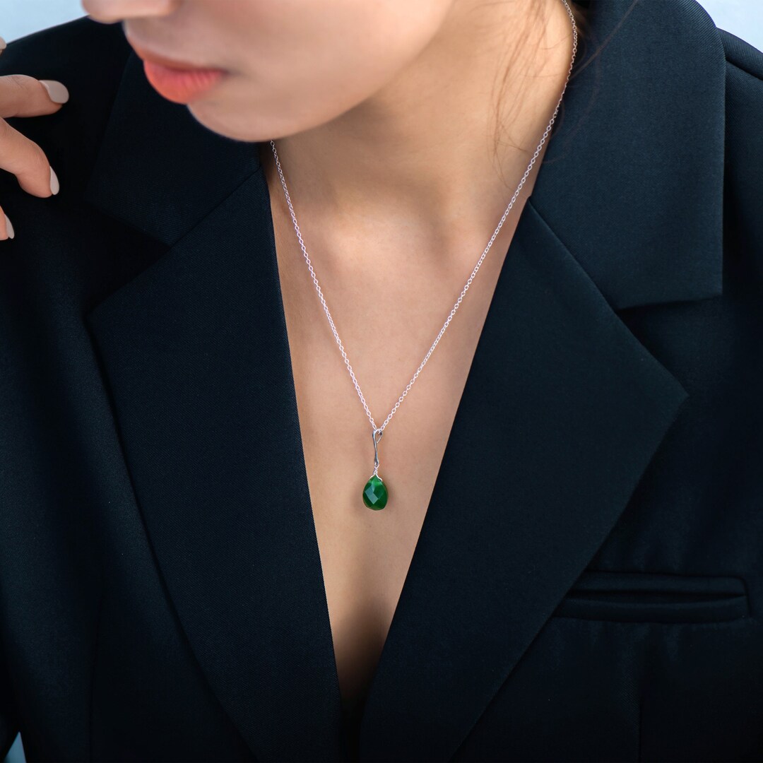 Jade Tear Drop Necklace, Nephrite Jade Necklace for Women, Dainty Jade ...