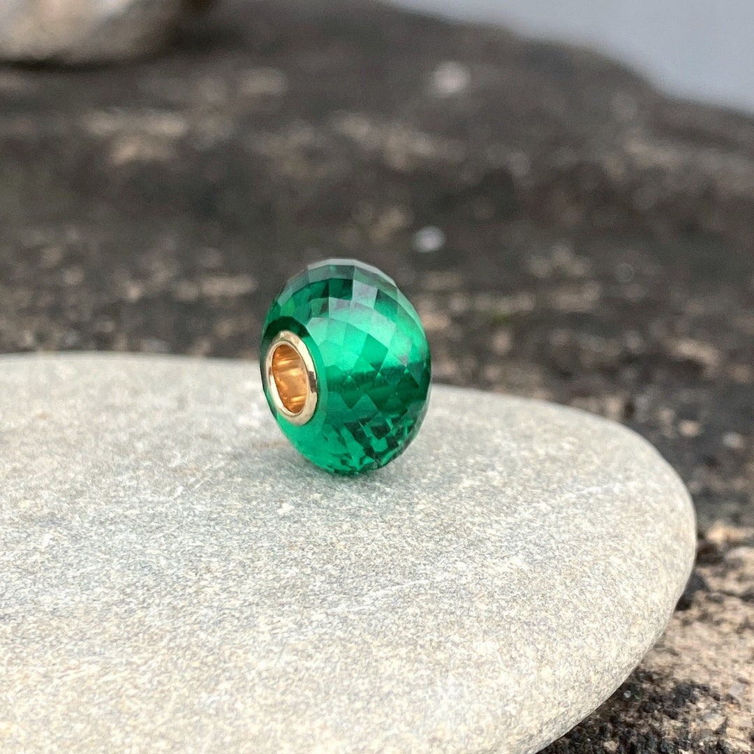 Emerald Bead 14K Gold Core Fit European Bracelet, Rondelle Bead ...