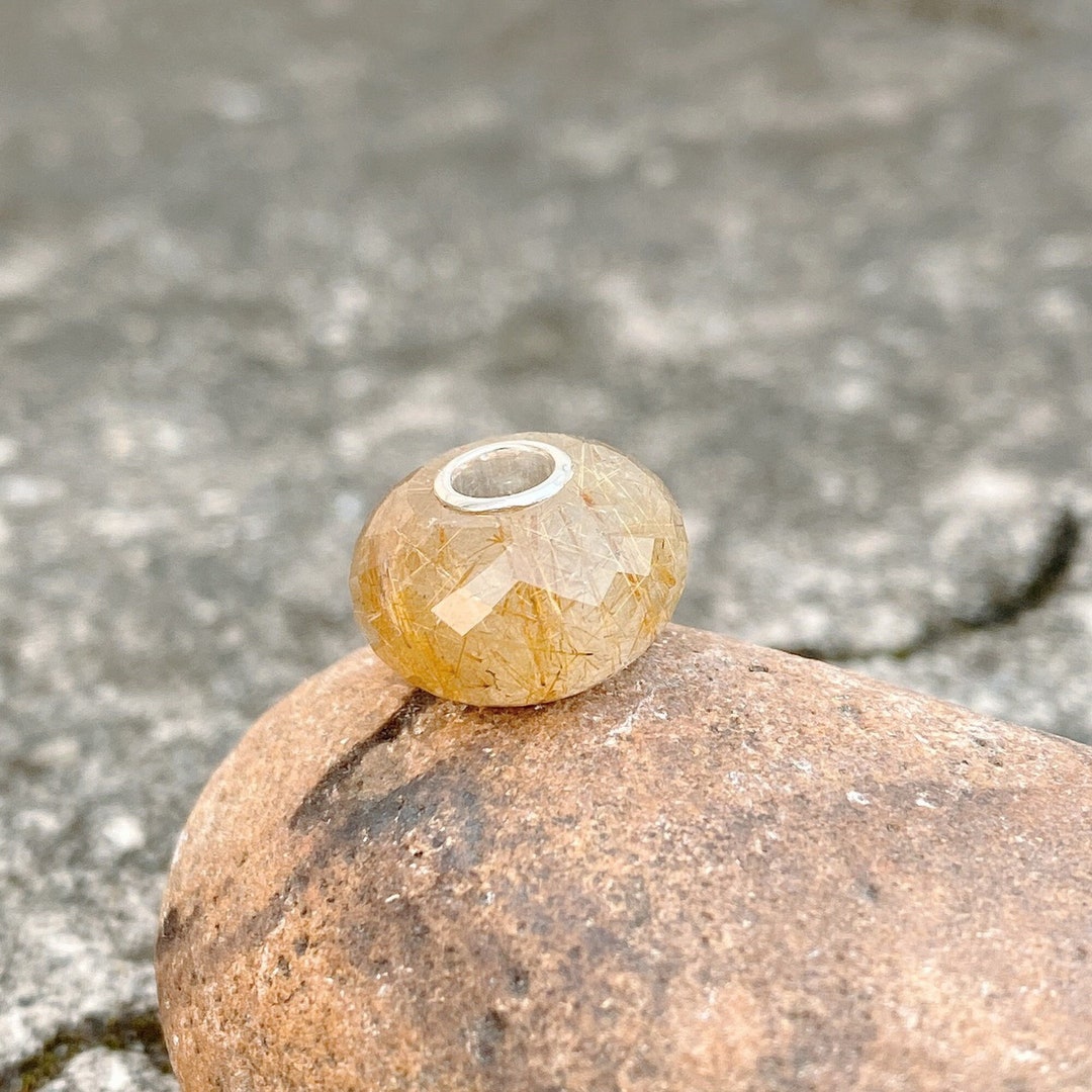 Rutilated Quartz Bead: Yellow Stone Charm With Sterling Silver Core - Etsy