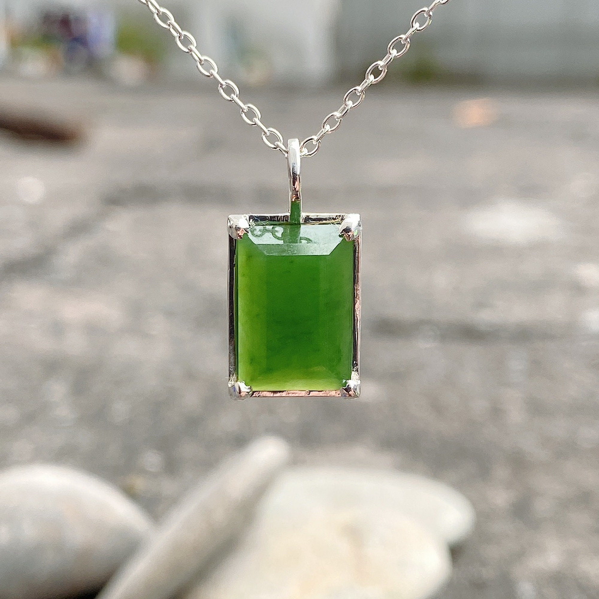 Nephrite Jade Pendant Necklace: Natural Green Stone, S925 Silver - Etsy