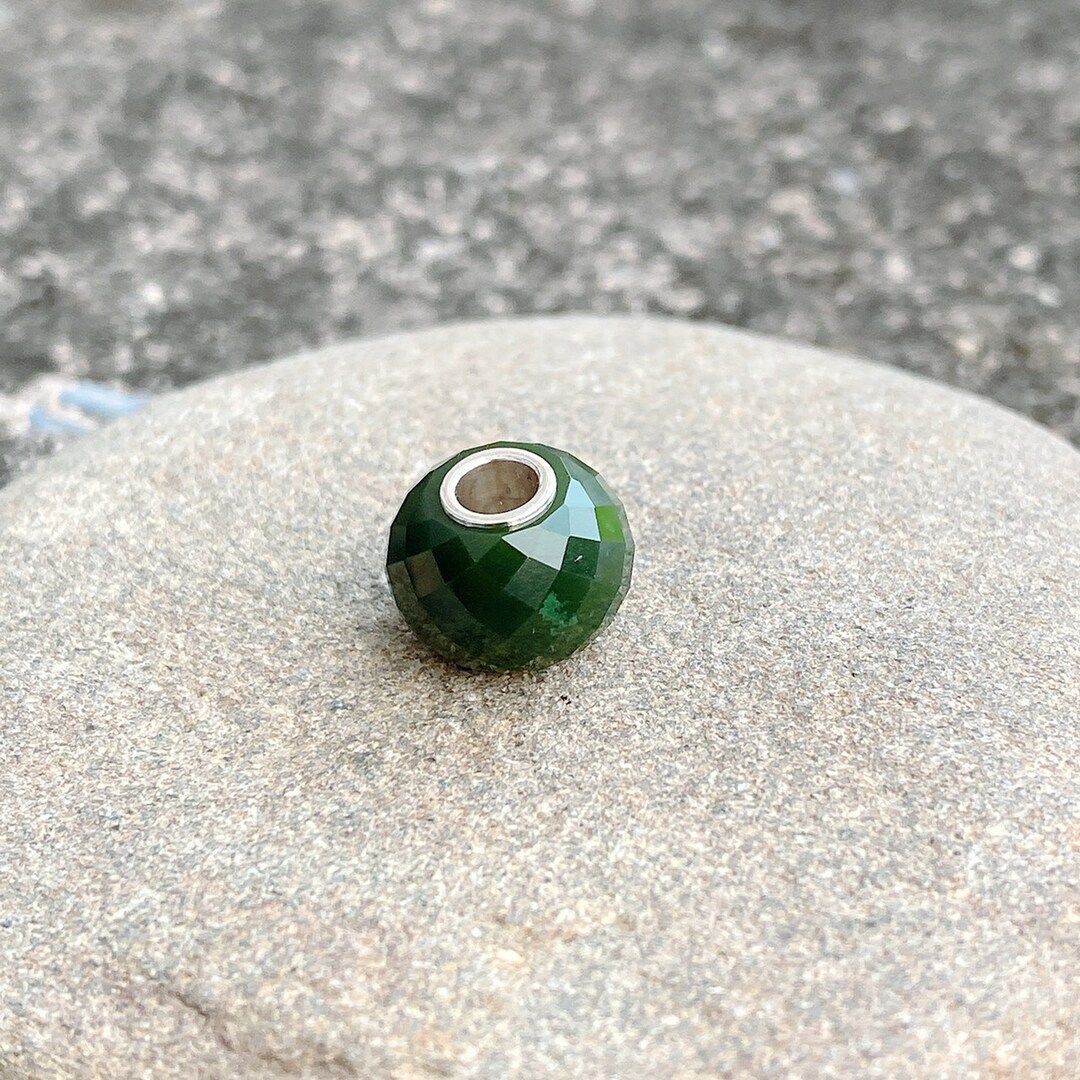 Green Nephrite Jade Bead Silver Core, Natural Jade Bead, Green Jade ...