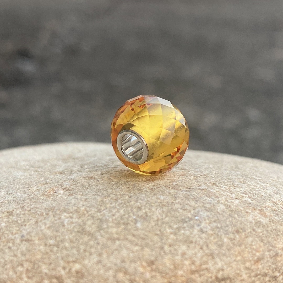 Small Citrine Bead, Bead Silver Core, Gemstone Charm Bead, Natural and ...