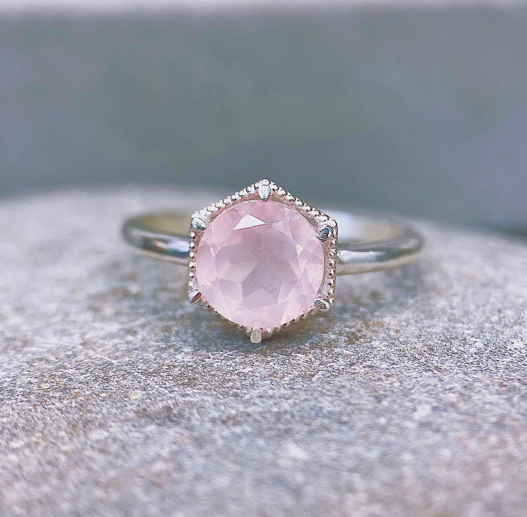 Rose Quartz Ring Silver, Pink Stone Ring, Pink Crystal Ring, Natural ...