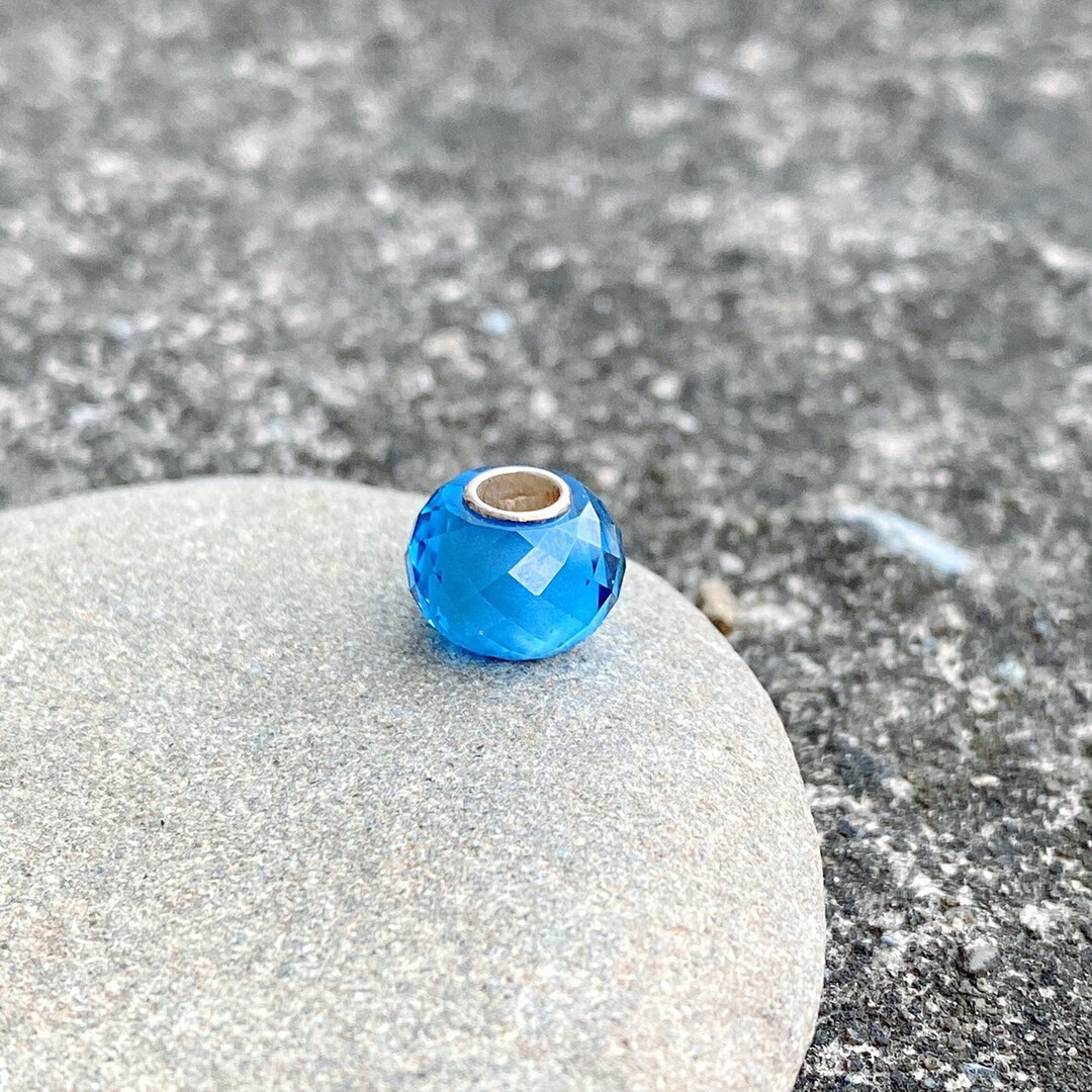 Topaz Bead Small Size, Blue Gemstone Bead Silver Core, Charm for ...