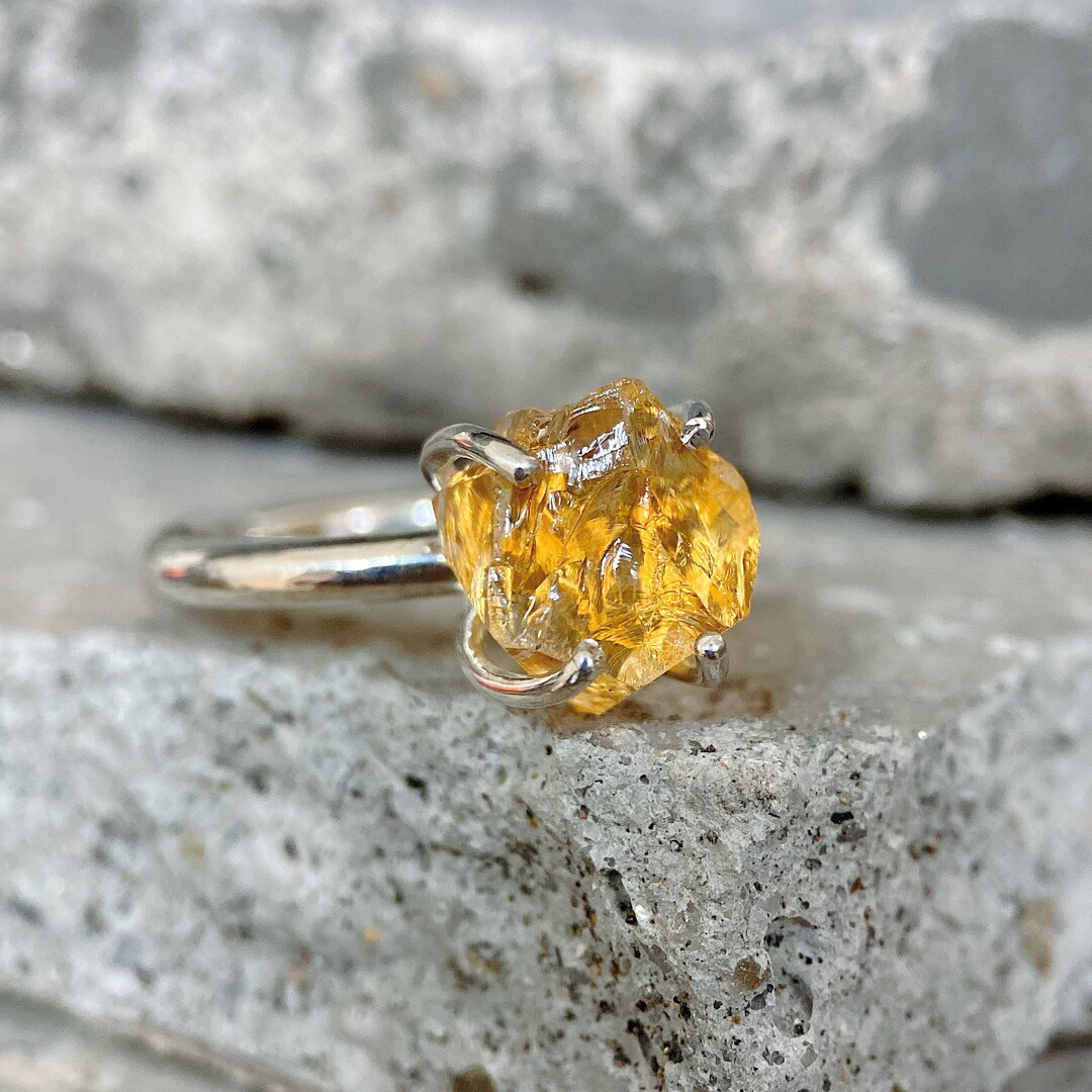 Ruwe ring zilver citrien, ruwe stenen ring sterlingzilver, ruwe ...