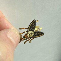 Vintage Copper Tone Beetle Insect Wings BROOCH PIN Multicolor Crystals ...
