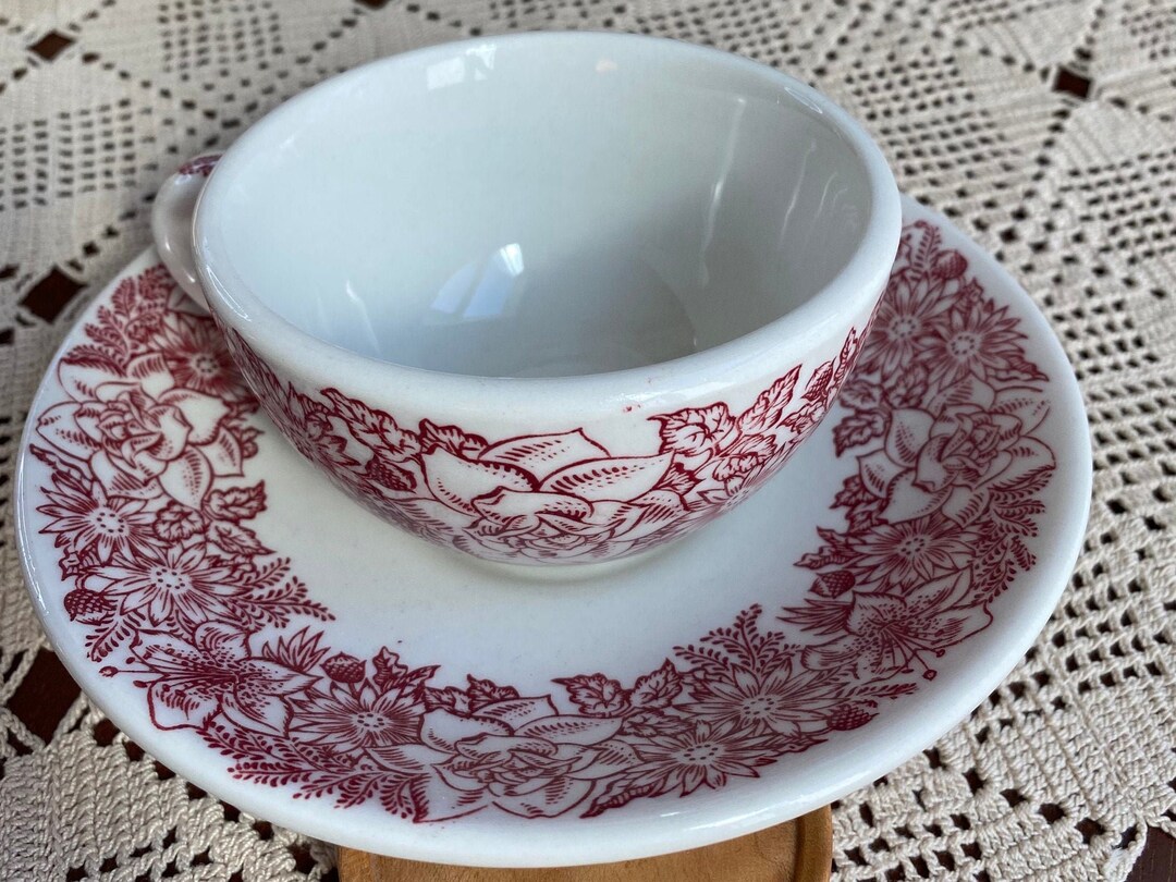Vintage Wallace China restaurant ware kop & schotel rood - Etsy Nederland