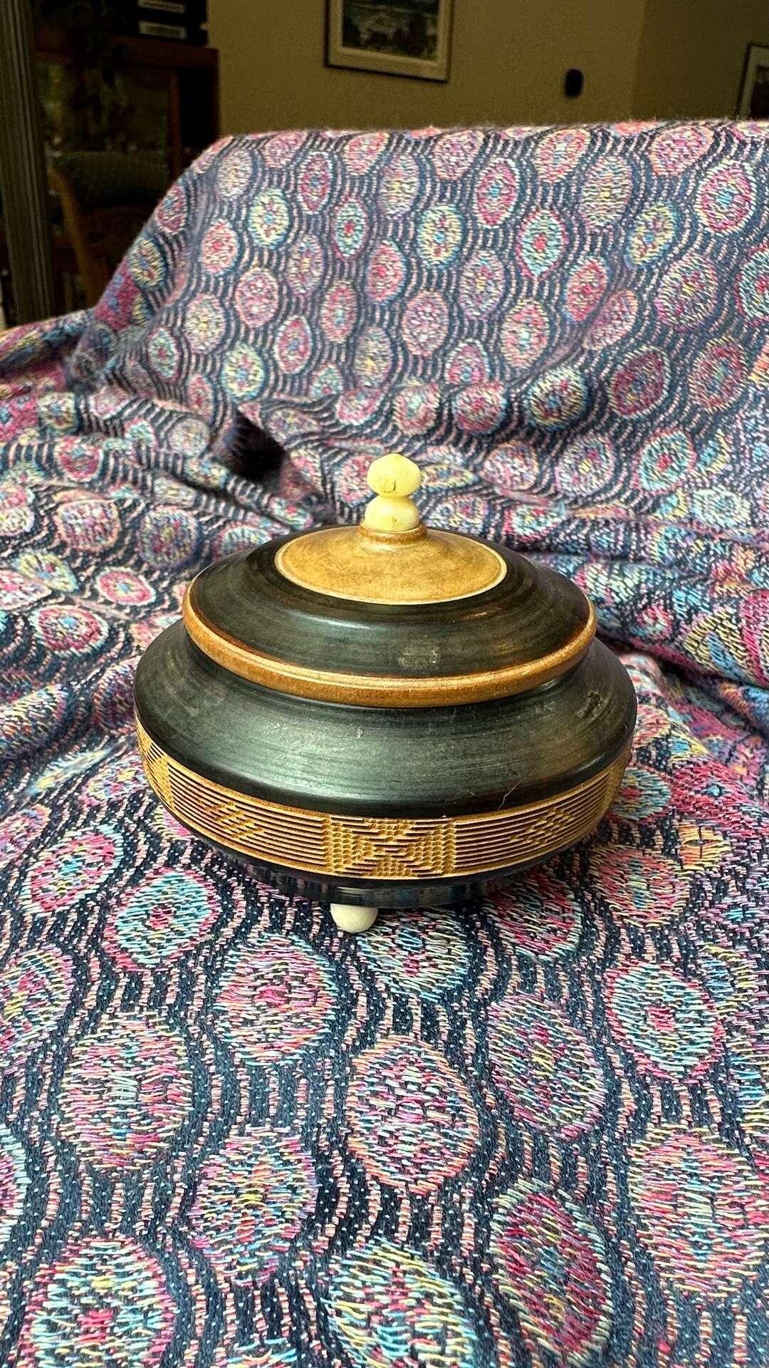 Unique Wooden Round Box With Bone Details - Etsy