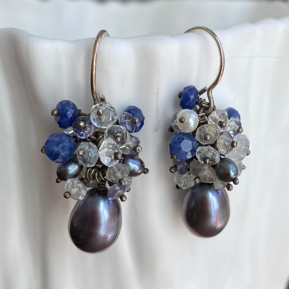 Blue Pearl Gem Earrings Sterling Silver - Etsy