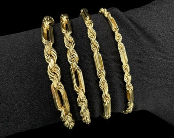 10K Gold Rope Chain Gold Rope Chain Bracelet 3mm, 3.6mm, 4mm, 4.5mm ...