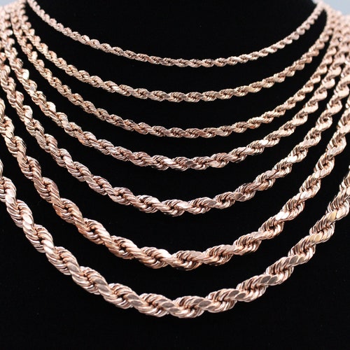 10K Fully Solid Rose Gold Rope Chain Necklace 1.5mm 2mm - Etsy