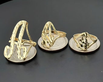 10k Solid Gold Cursive Initial Letter Monogram Ring large 28.8mm ...