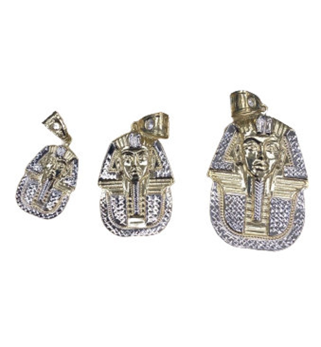 Pharaoh Egyptian King Diamond Cut Pendant Real 10K Yellow White Gold - Etsy