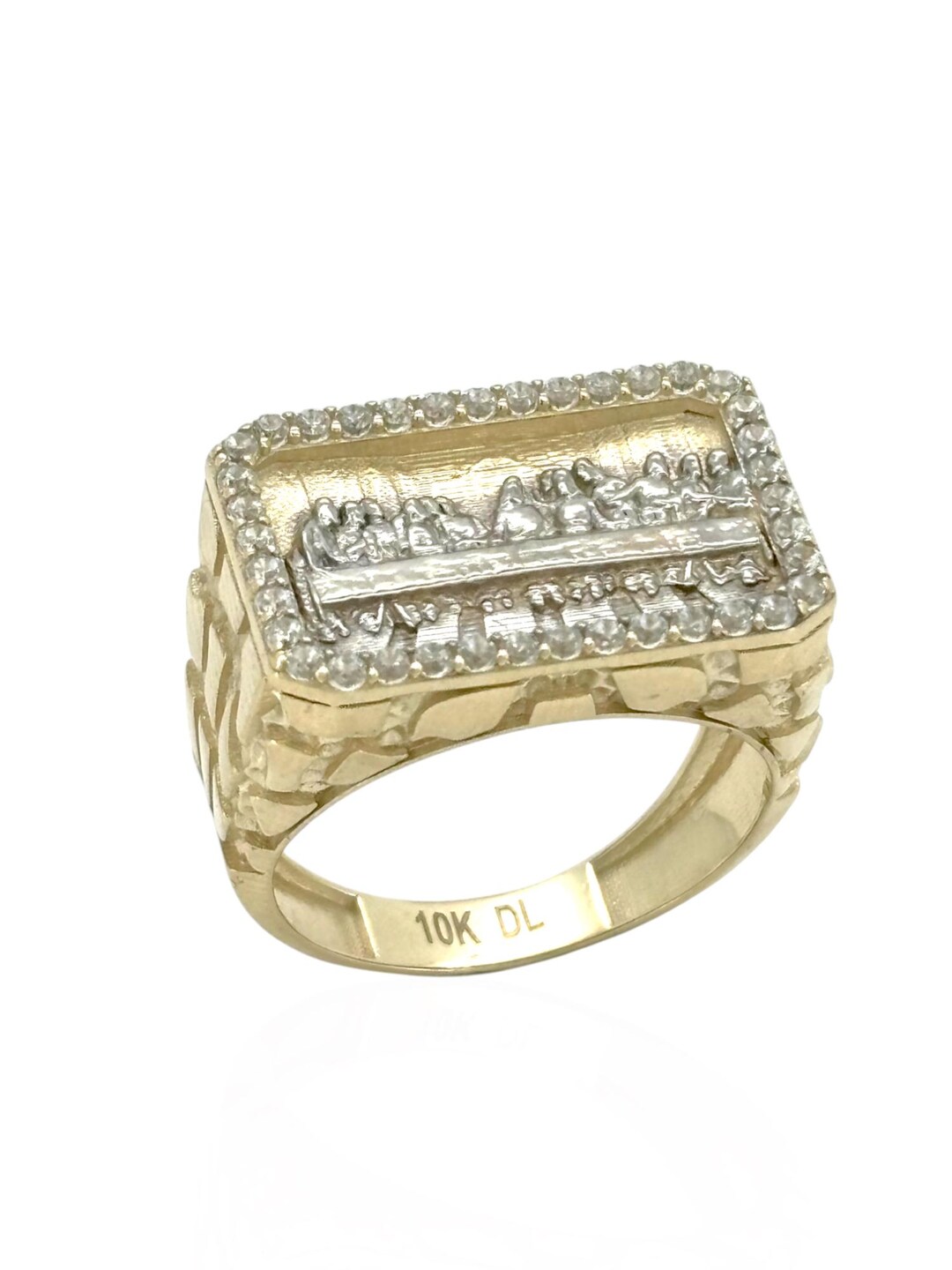 10K Gold Two-tone Last Supper Ring | CZ Iced Out Statement Piece ...