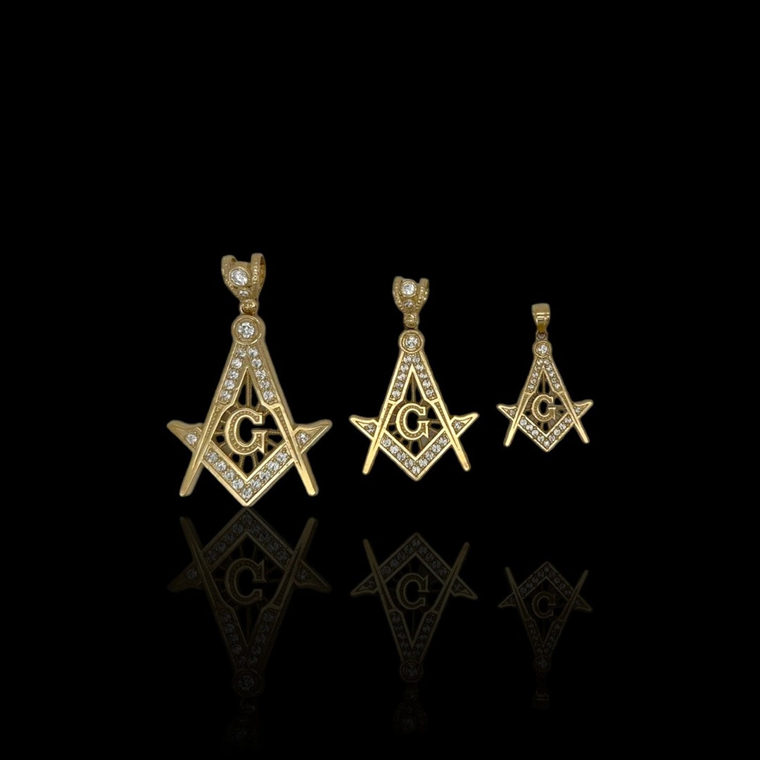 Masonic Symbol "freemason" Cz Pendant - 14k Yellow Gold - Etsy