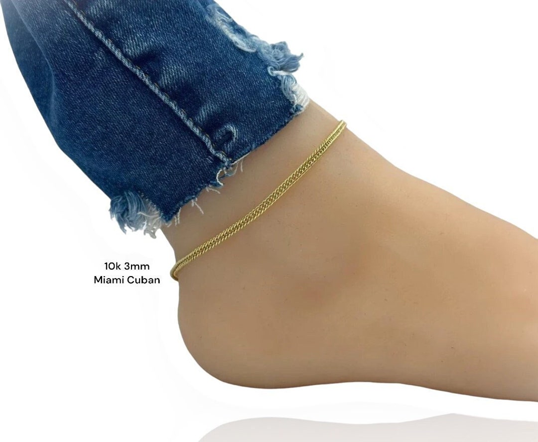 10K Anklet - Miami Cuban Anklet , Double Miami Cuban Gold Anklet, 10K ...
