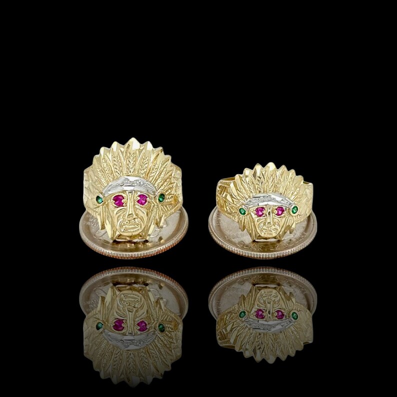 Men's Textured Indian Chief Head Ring Real Solid 10K Yellow Gold - Etsy
