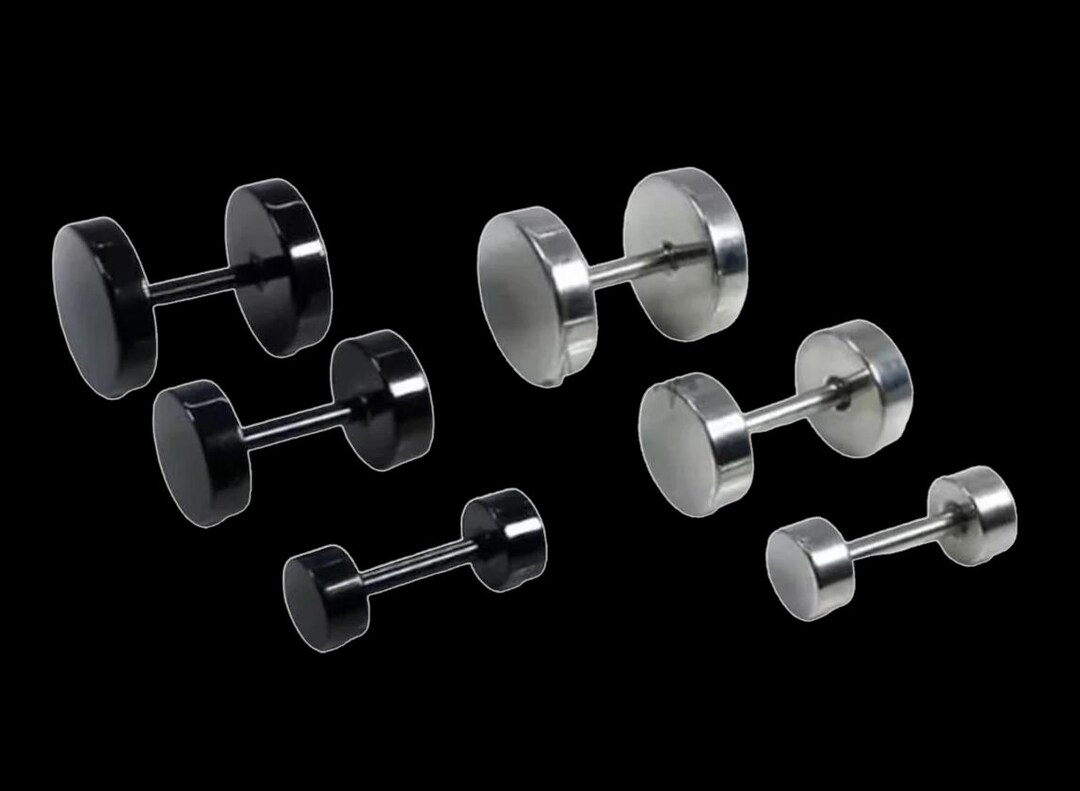 Stainless Steel • Pair of Fake Plugs 16G • Steel Finish, Screw Studs ...