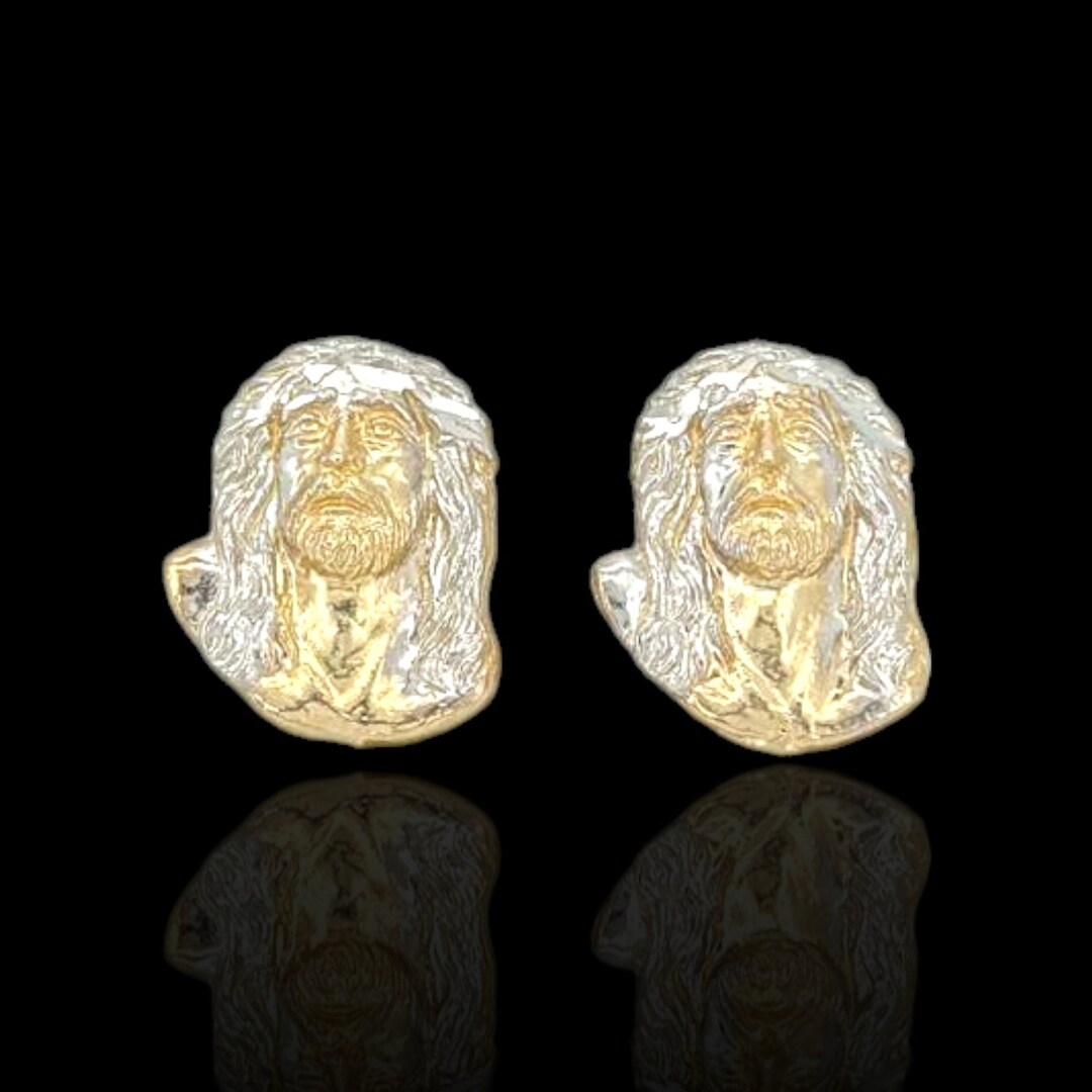 Jesus Face Earrings - 10k Yellow Gold - Etsy