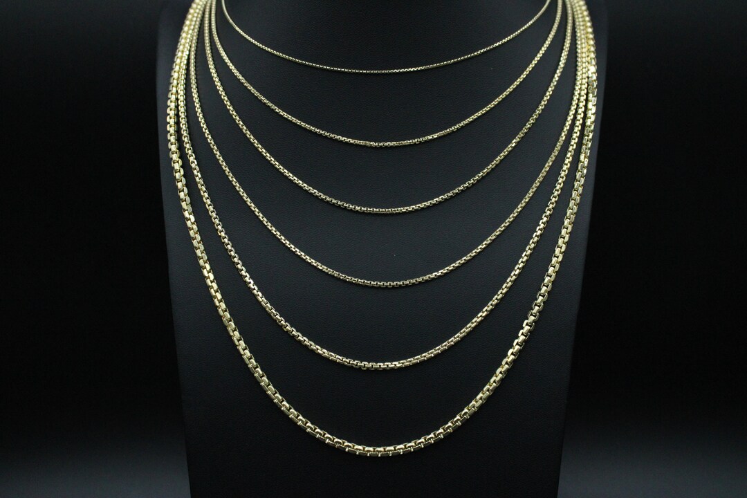 14K Yellow/white/rose Gold Round Box Chain Necklace, 16" to 26" Inch ...