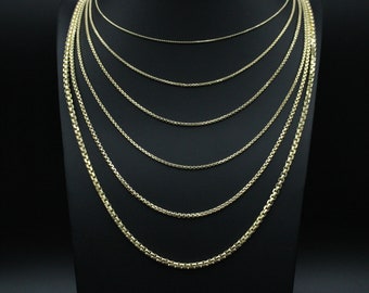 14K Solid Yellow Gold Box Chain Necklace 16 to 26 - Etsy