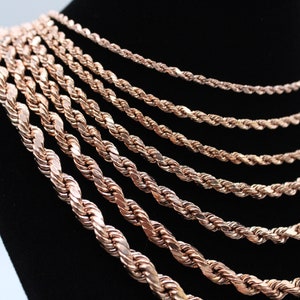 10K Fully Solid! Rose Gold Rope Chain Necklace 1.5mm, 2mm, 3mm, 3.5mm ...