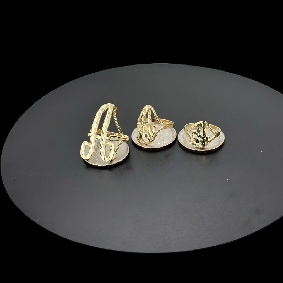 10k Solid Gold Cursive Initial Letter Alphabet Diamond Cut Monogram Ring (large- 28.8mm) - Etsy